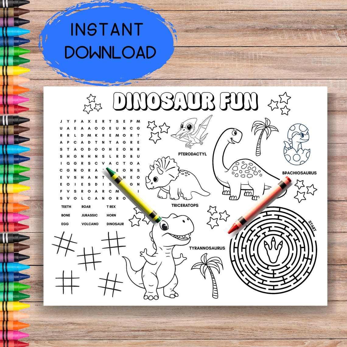 Dinosaur Kid Coloring Activity Page, Printable Birthday Party Favor ...