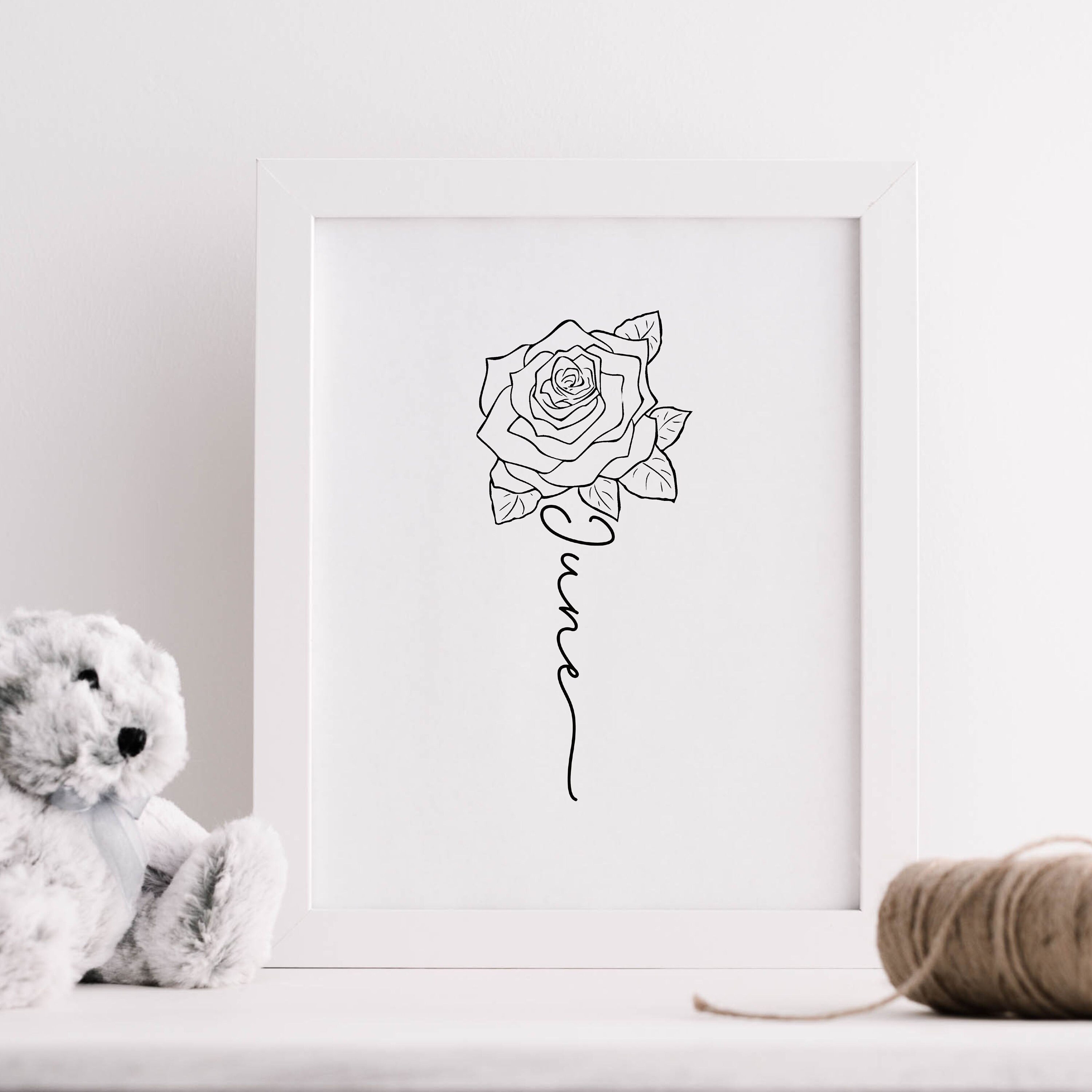 Rose June Birth Flower PRINTABLE Digital Wall Art Minimalist June ...
