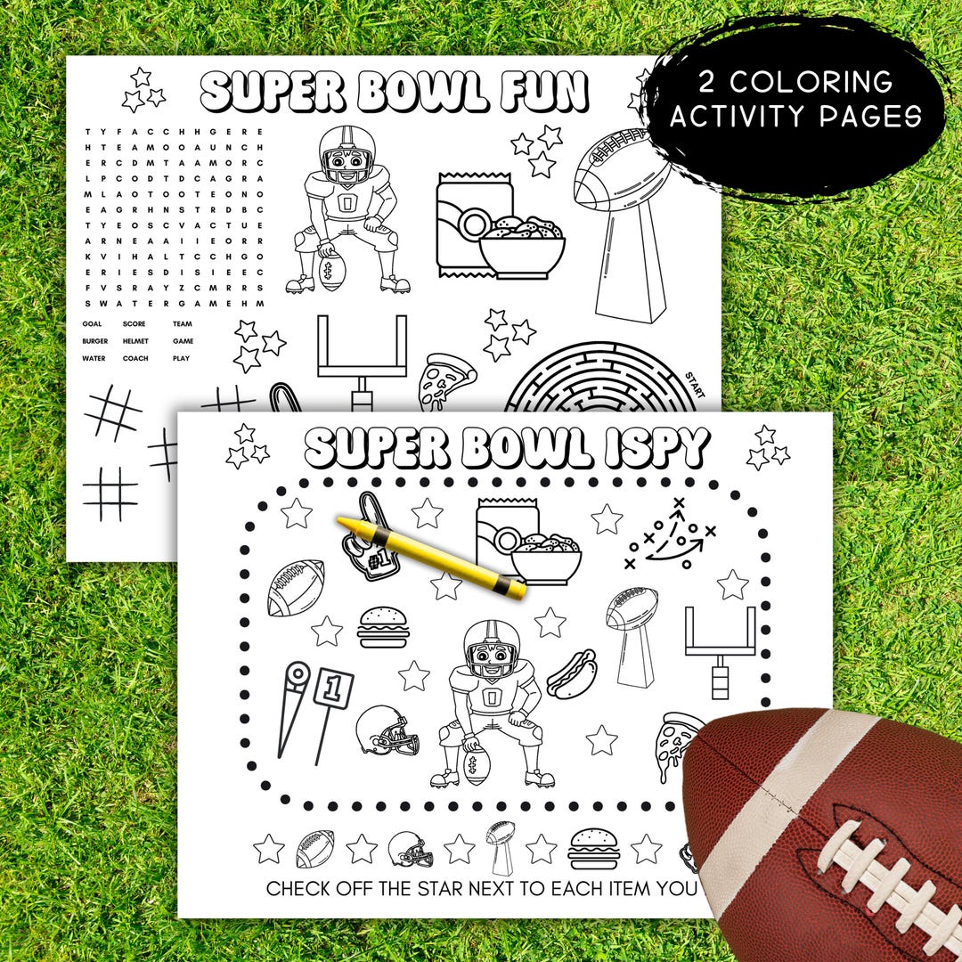 Super Bowl Kids Coloring Sheet, Family Party Activity, Football Game ...