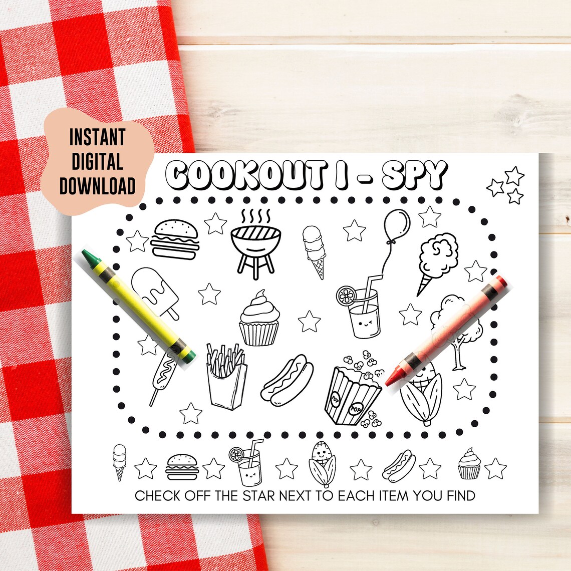 Easy BBQ Cookout Coloring Activity Kid Placemat, Printable Meet and ...