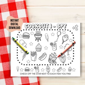 Easy BBQ Cookout Coloring Activity Kid Placemat, Printable Meet and ...