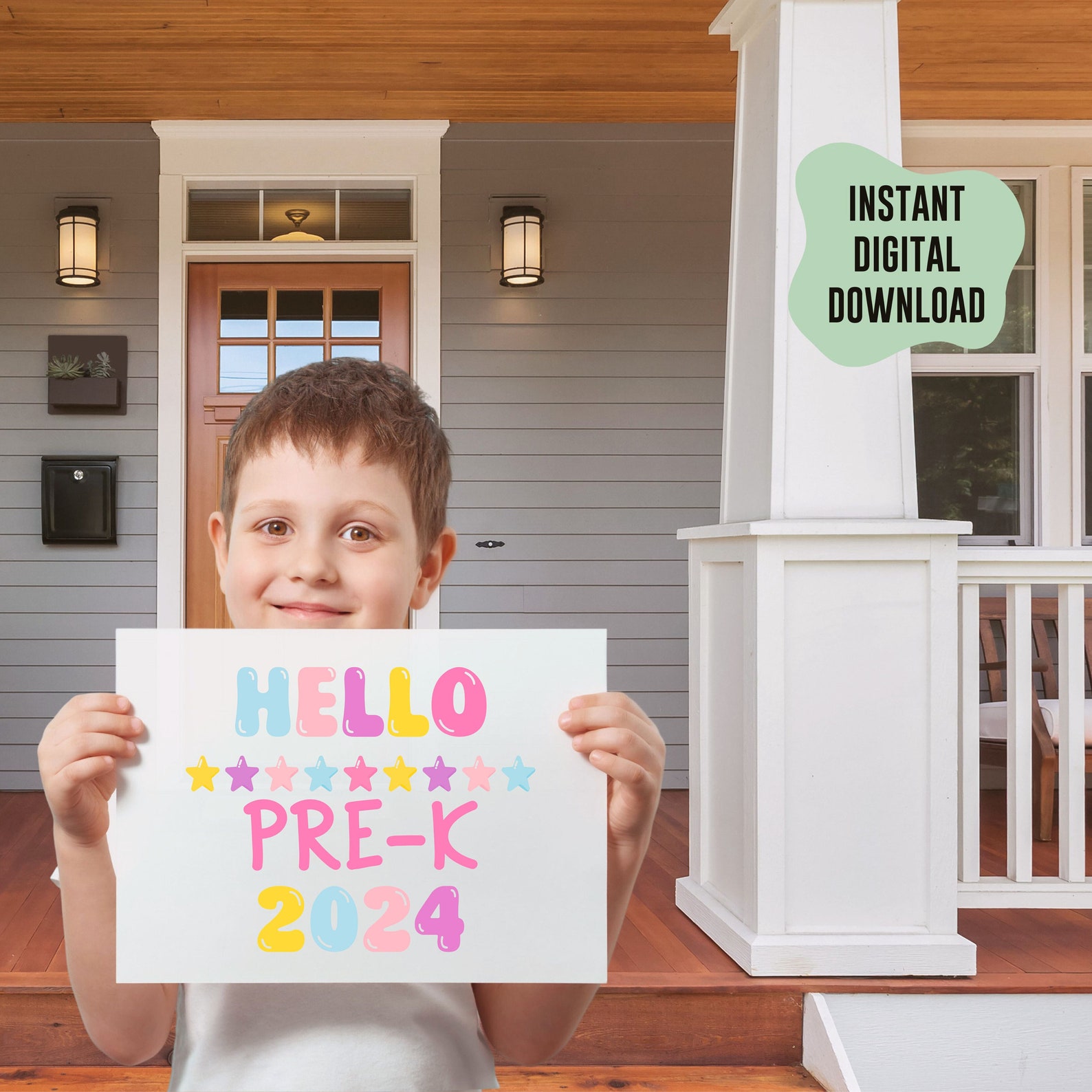 Digital First Day of Pre-k 2024 Photo Prop Sign, Hello Preschool ...