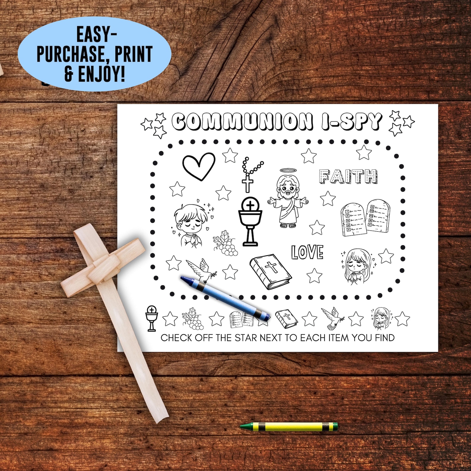 Holy Communion Printable Coloring Activity Page, Kid Tic Tac Toe ...