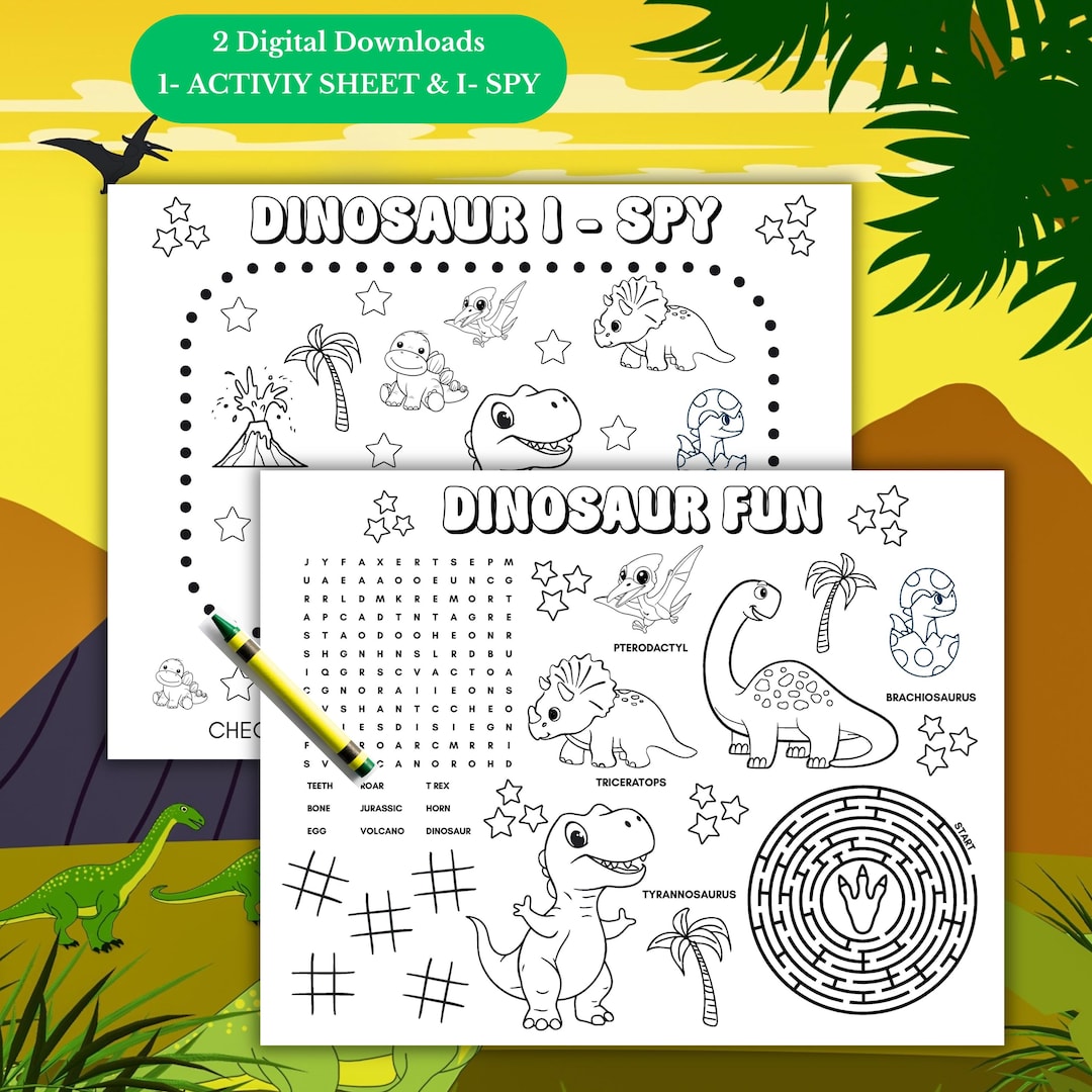 Dinosaur Kid Coloring Activity Page, Printable Birthday Party Favor ...
