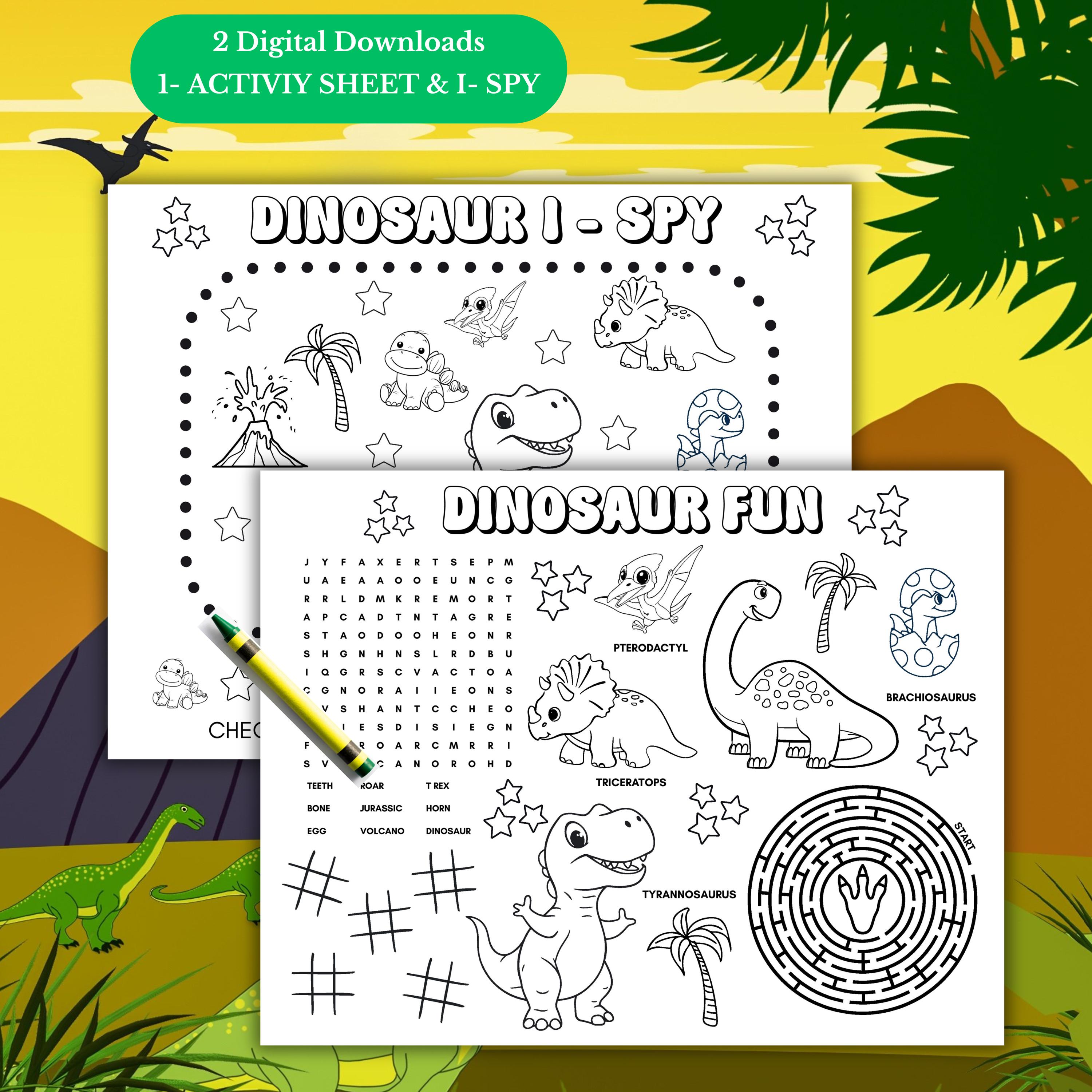 Dinosaur Kid Coloring Activity Page, Printable Birthday Party Favor ...