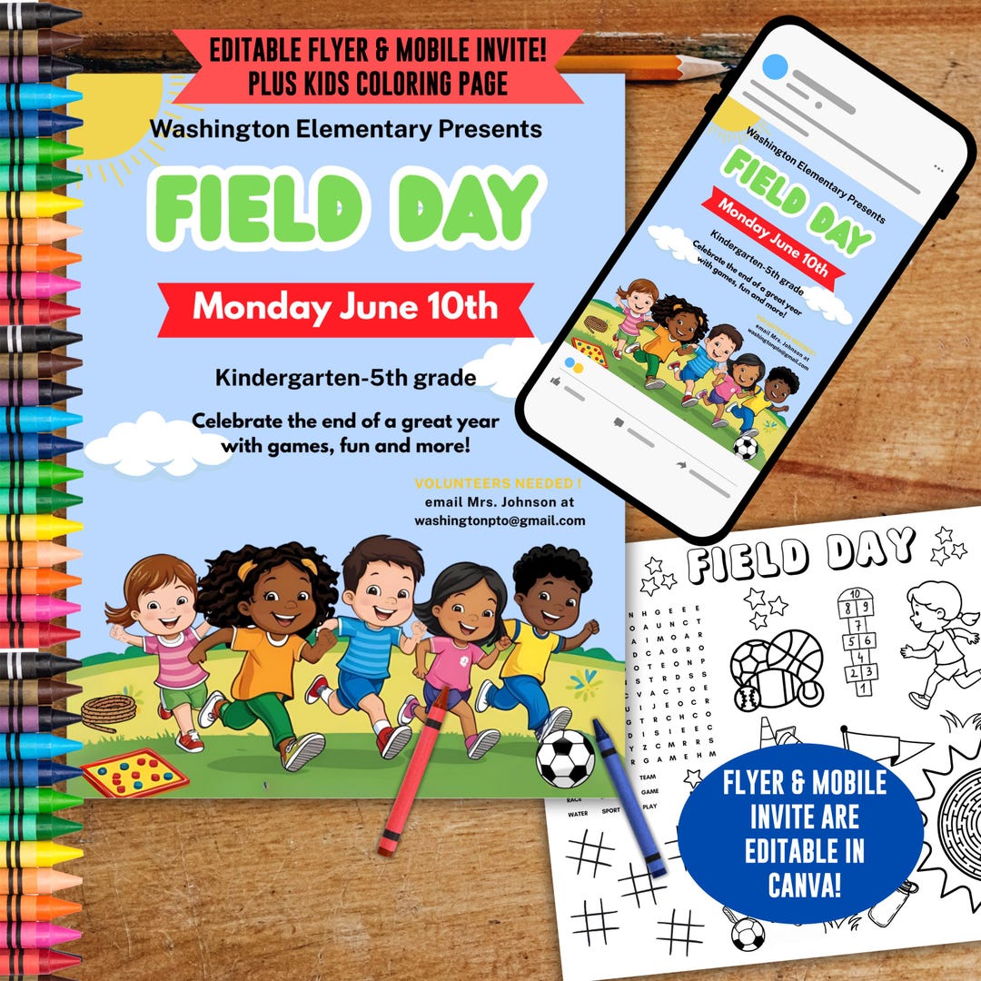 Field Day FLYER & Social Media Post, Field Day Coloring Activity Page ...
