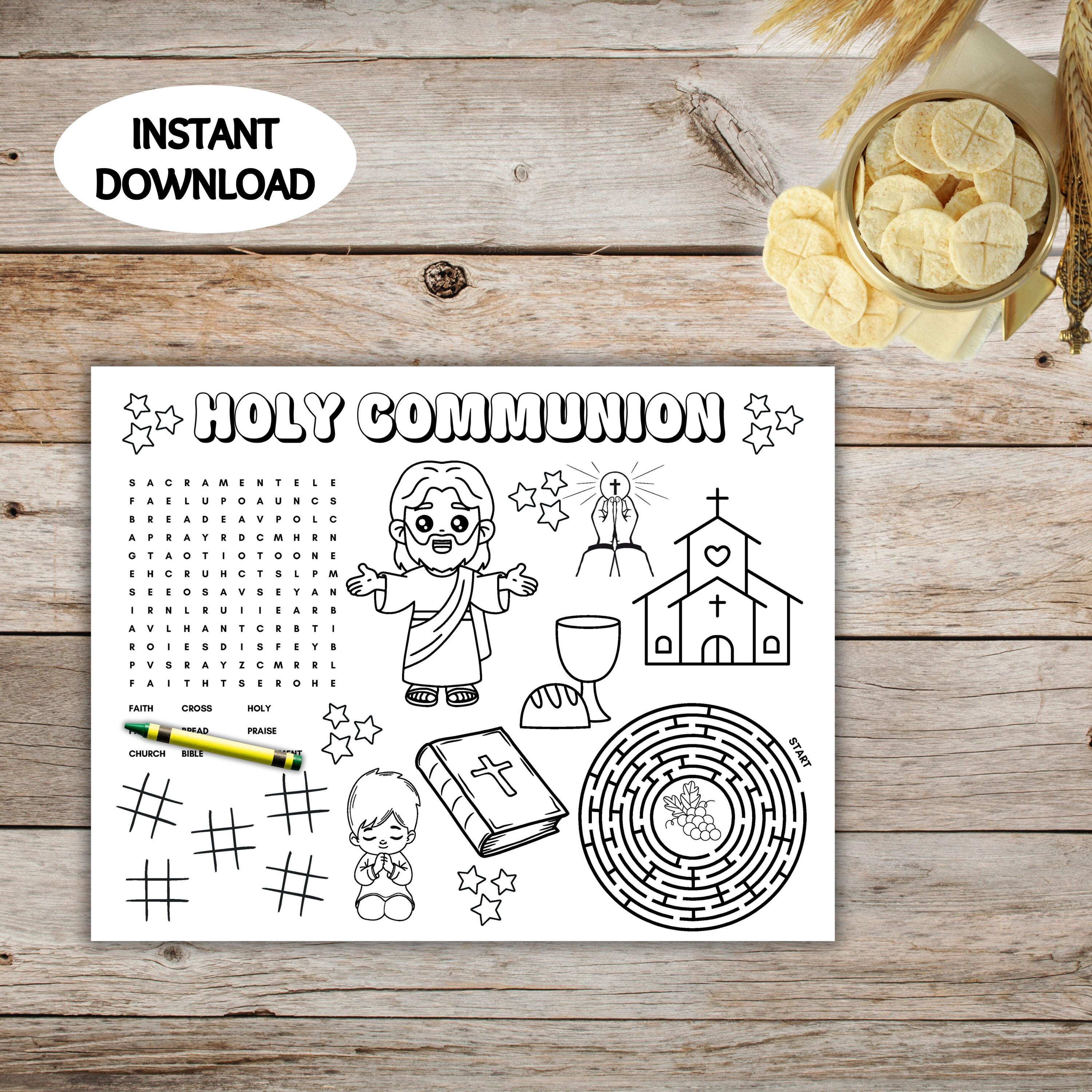 Holy Communion Printable Coloring Activity Page, Kid Tic Tac Toe ...