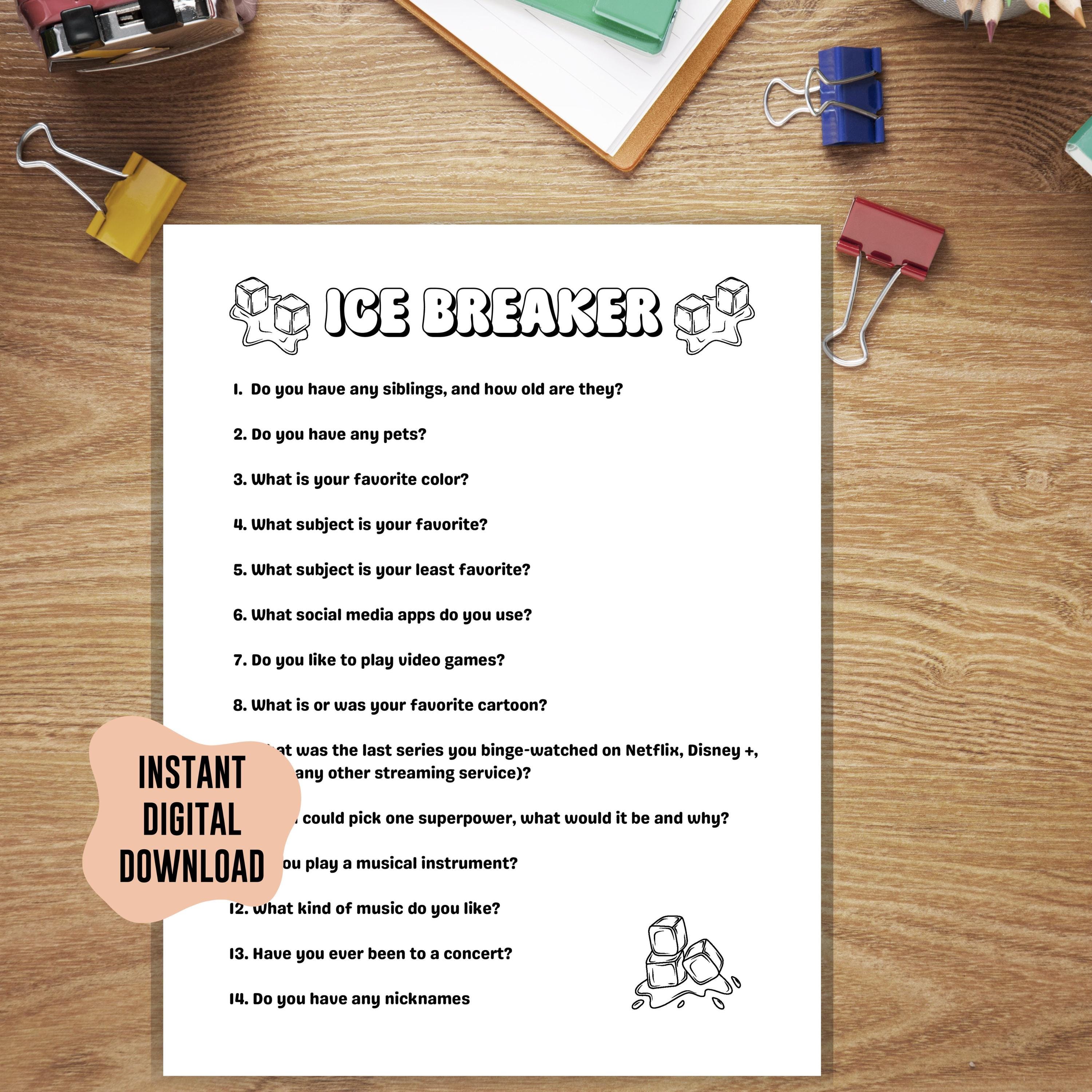 Class Ice Breaker Questions, Teen Team Building Game, First Day of ...