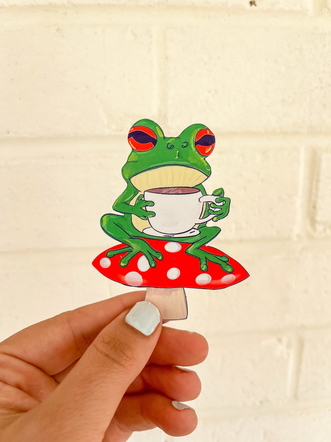 Frog Sticker, Frog Drinking Coffee, Frog Mushroom Sticker, Bookish ...