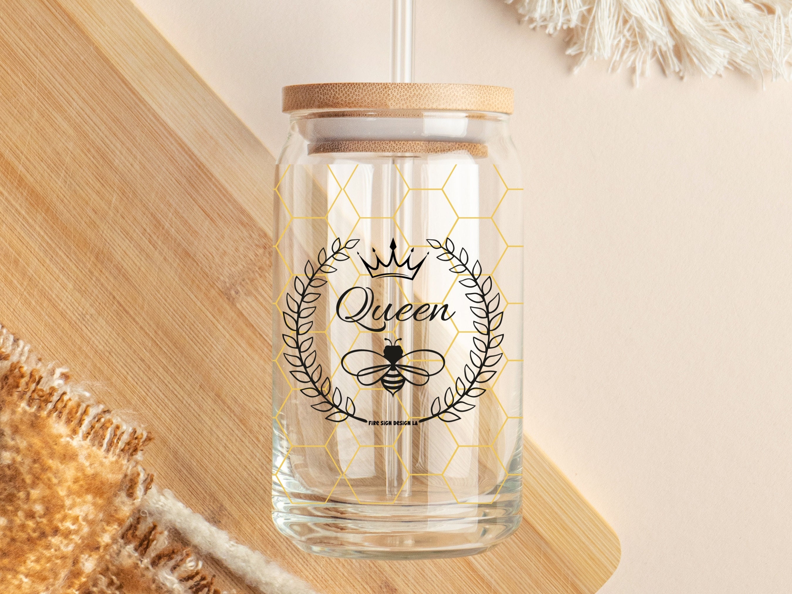 Queen Bee Glass Cup, Gifted Cup, Glass Can, Icedcoffee Glass Cup ...