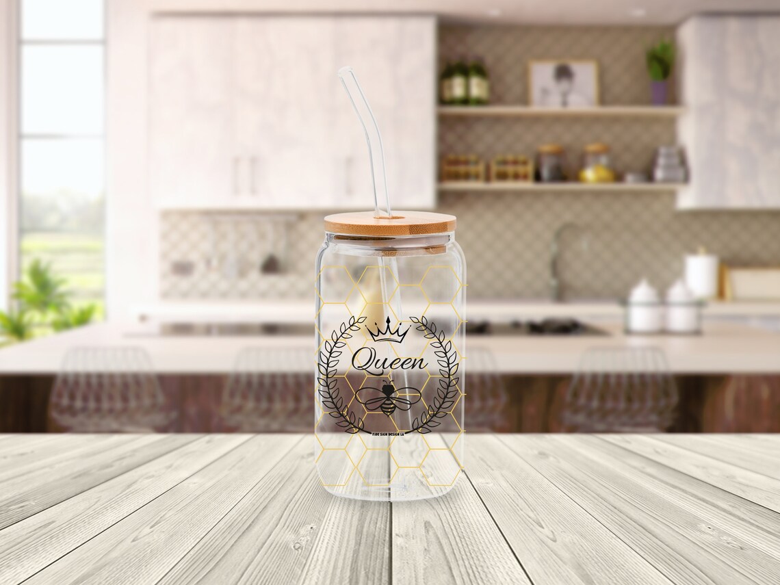 Queen Bee Glass Cup, Gifted Cup, Glass Can, Icedcoffee Glass Cup ...