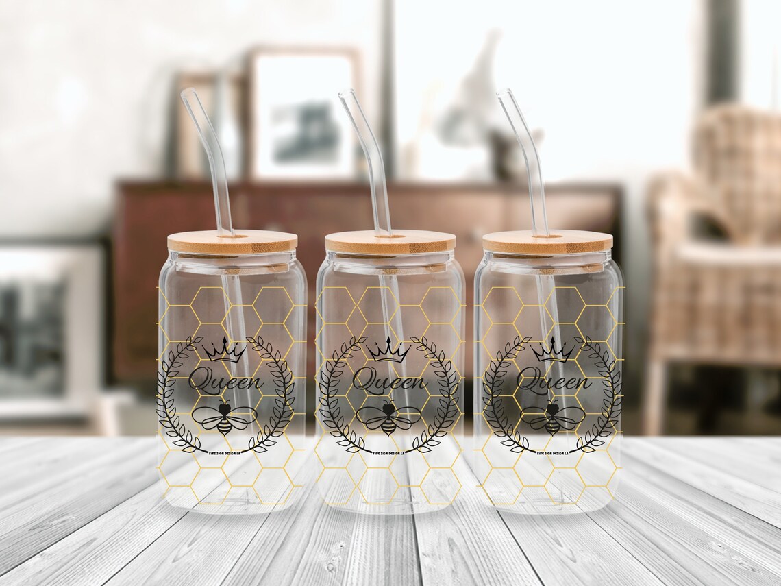 Queen Bee Glass Cup, Gifted Cup, Glass Can, Icedcoffee Glass Cup ...