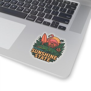 Florida Sunshine State Sticker,flamingo, Alligator Surfboard Retro Sun ...