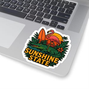 Florida Sunshine State Sticker,flamingo, Alligator Surfboard Retro Sun ...