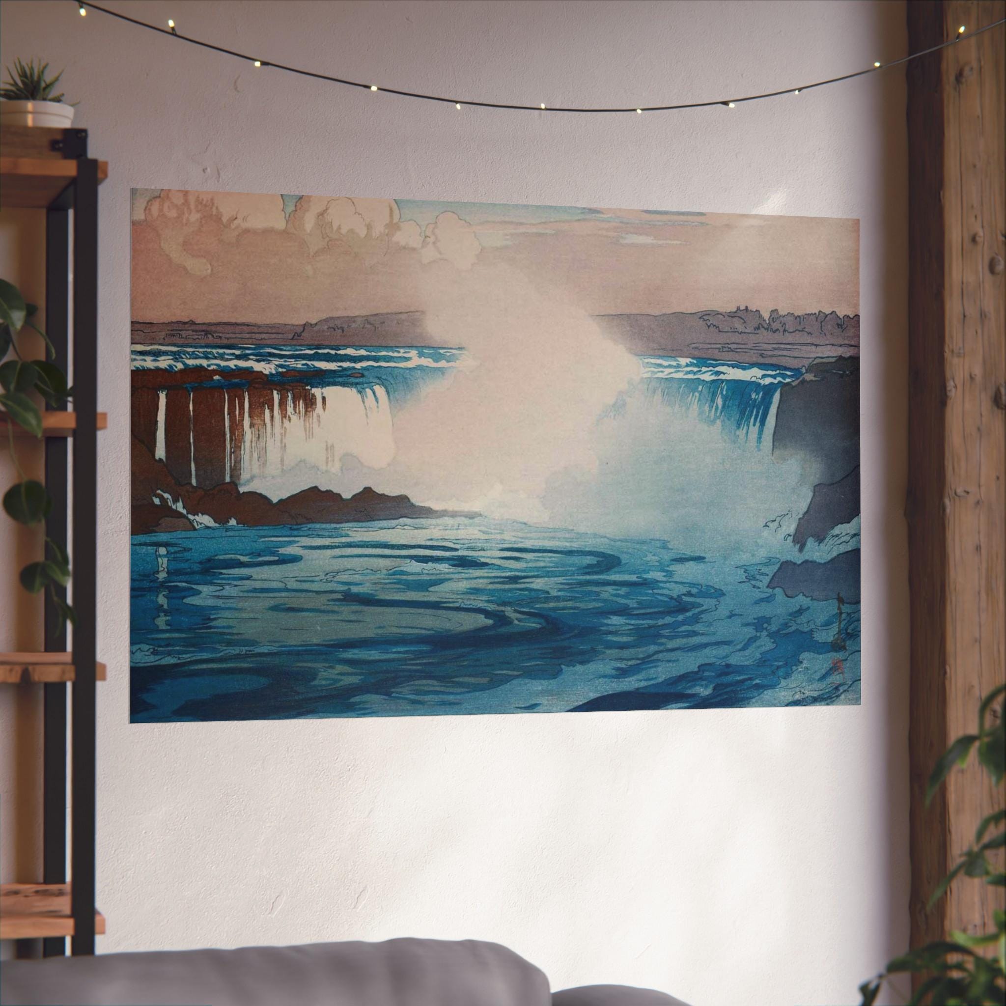 Vintage Japanese Woodblock Wall Art, Niagara Falls Poster Print ...