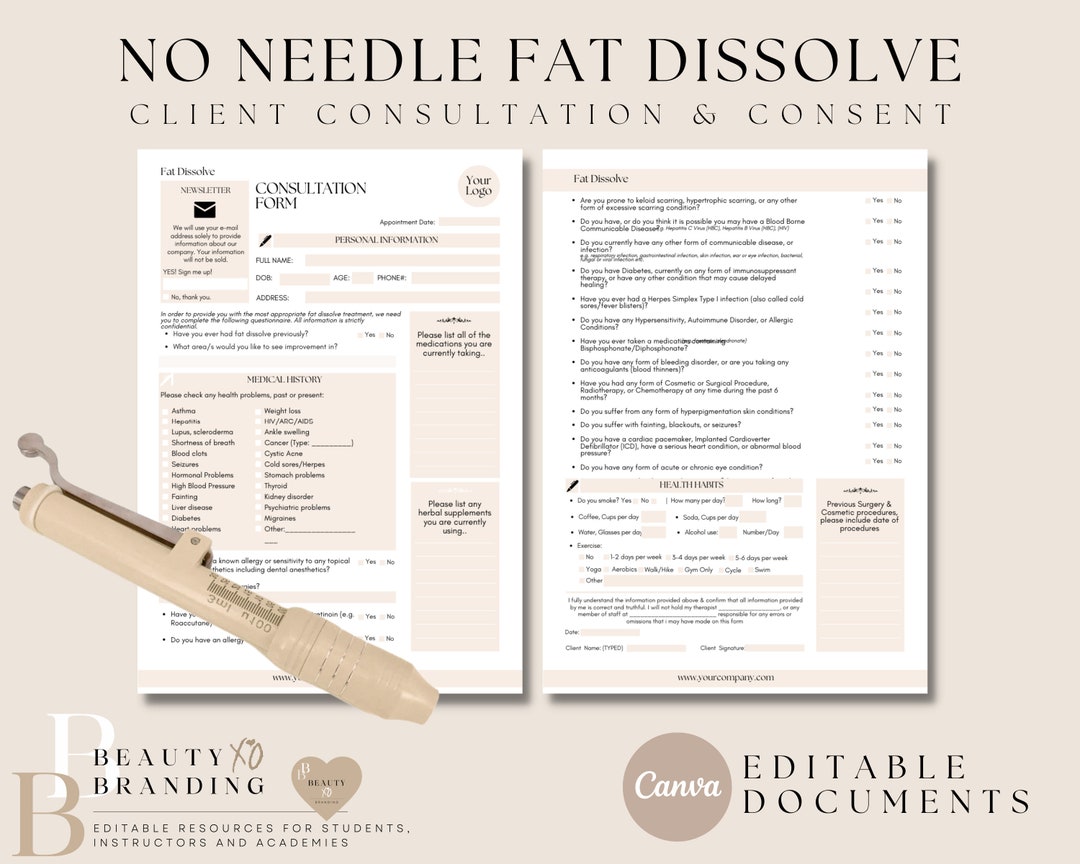 Fat Dissolve Consent Form, Fat Dissolving Consultation, Client ...