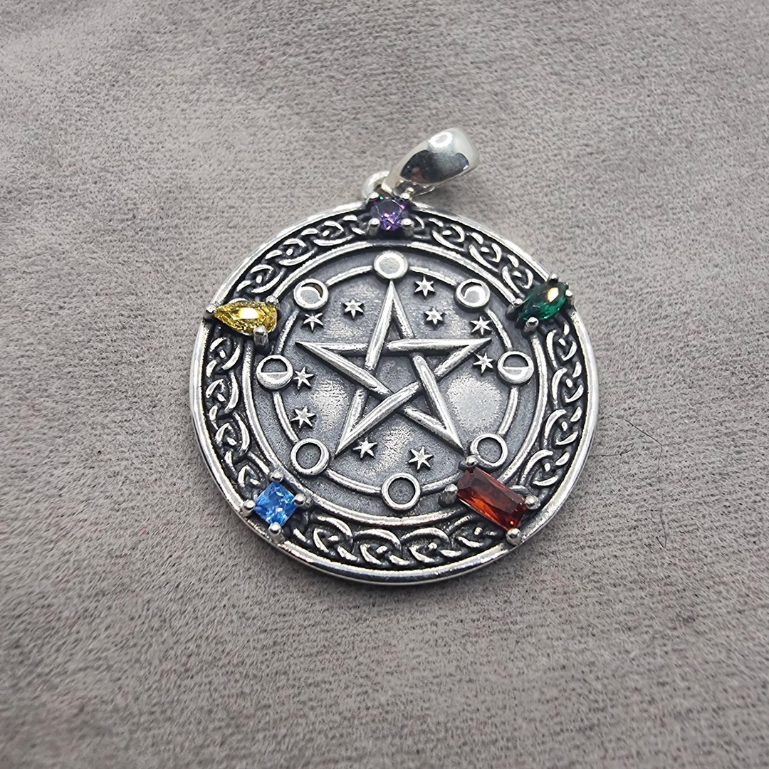 Silver Pentagram Cosmic Cycle Amulet With Lunar Guardian Star Talisman ...