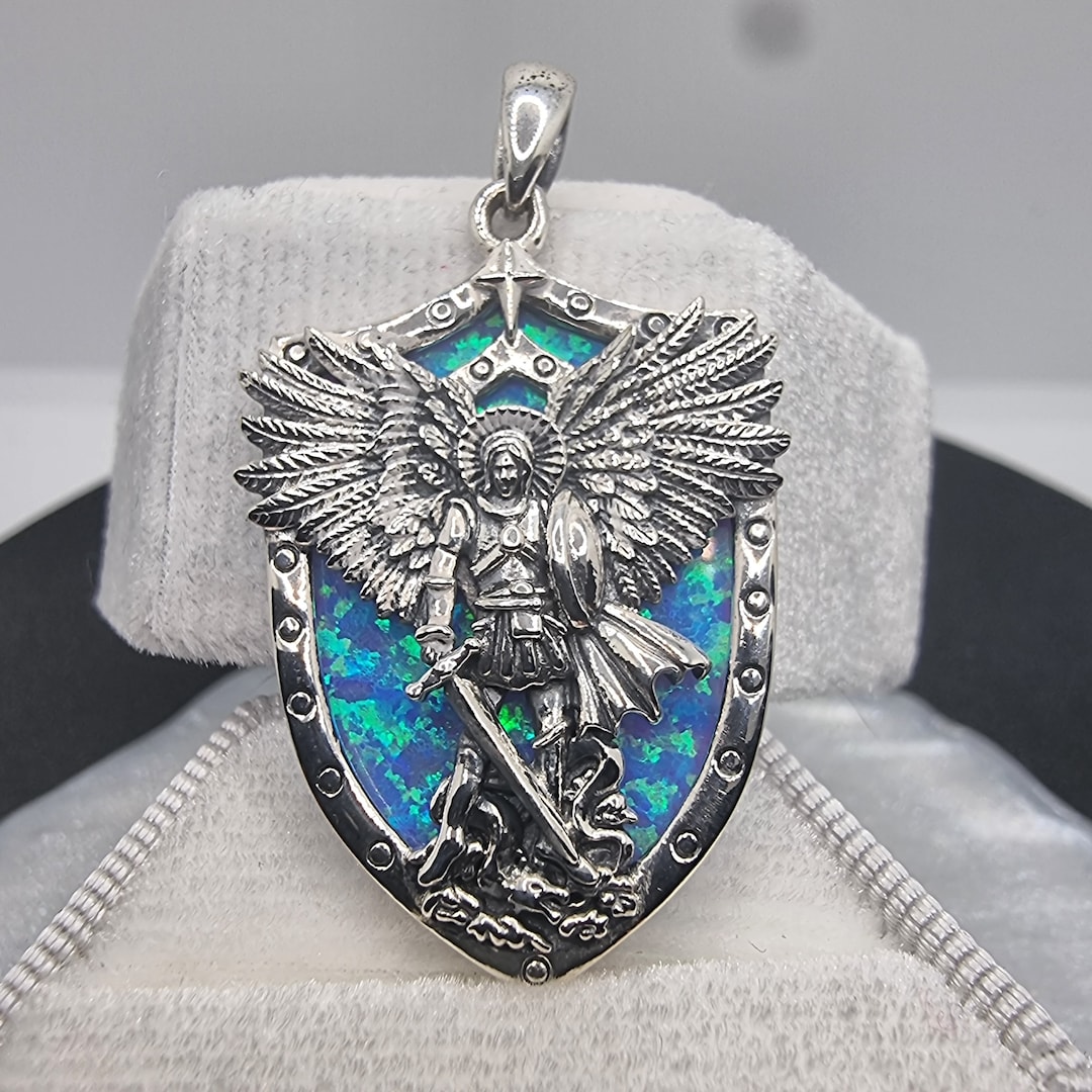 Archangel Michael Pendant With Blue Opal Shield Spiritual Warrior ...