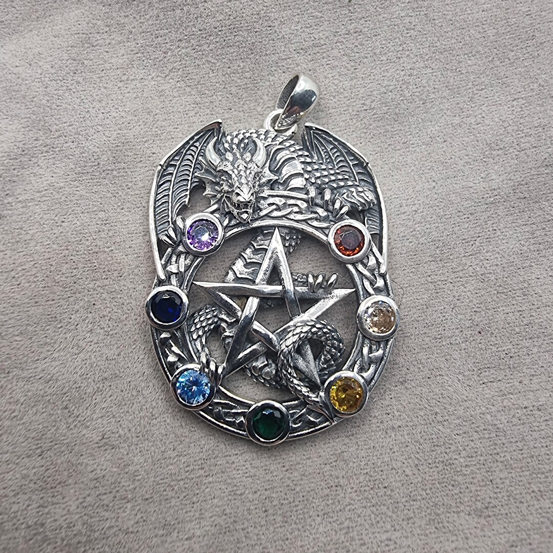 7 Chakra Dragon Star Pentagram 925 Silver Tetragrammaton Pendant Symbol ...