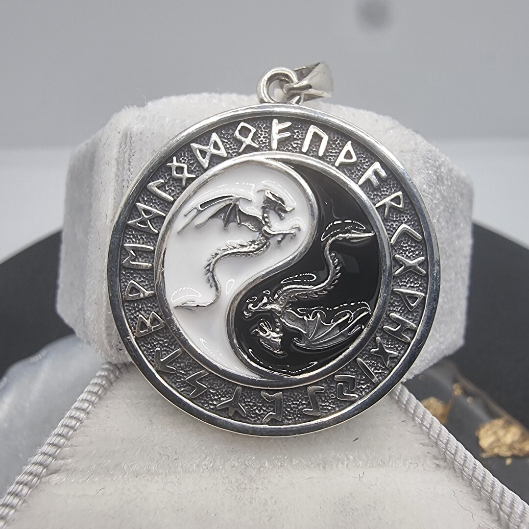 Yin Yang Dragon Amulet Norse Runes Symbol of Balance and Harmony ...
