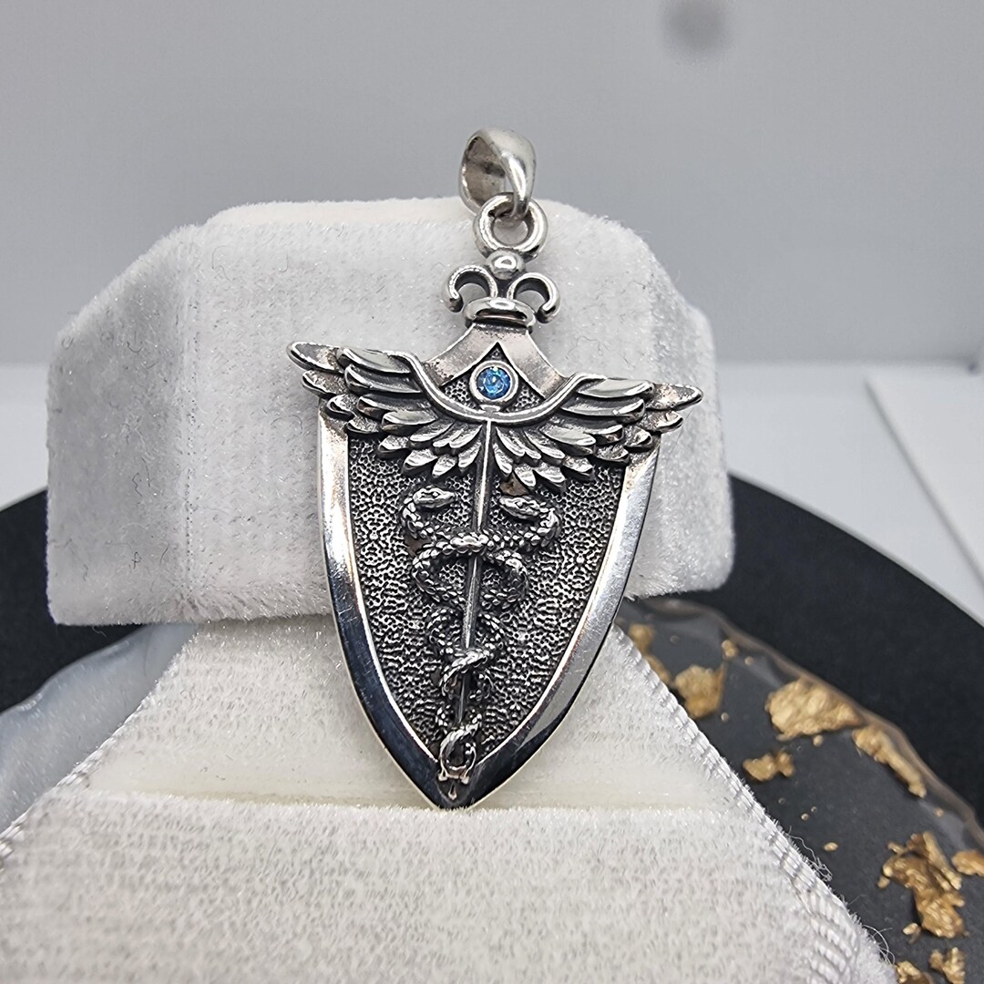 Caduceus Double Snake Wing NHS Medical Symbol Pendant 925 Sterling ...