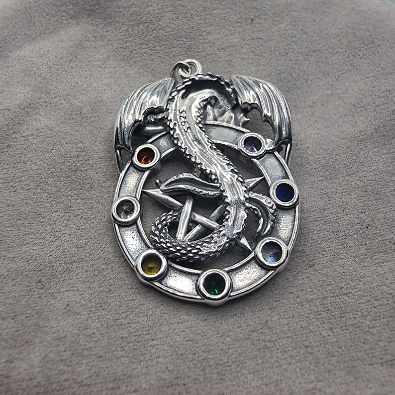 7 Chakra Dragon Star Pentagram 925 Silver Tetragrammaton Pendant Symbol ...