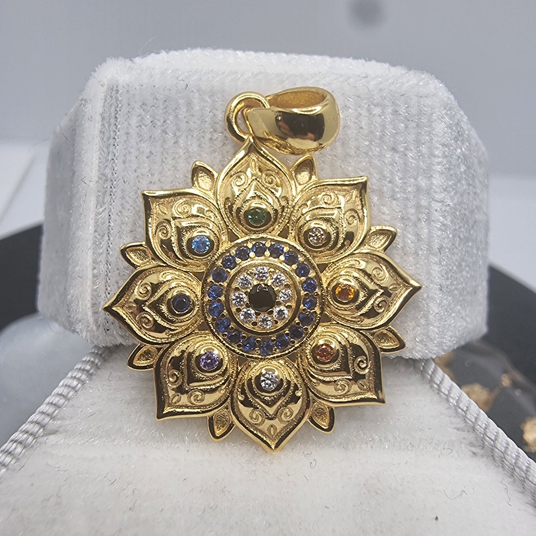Devil’s Eye Lotus Necklace 925 Sterling Silver With 18K Gold Plating ...