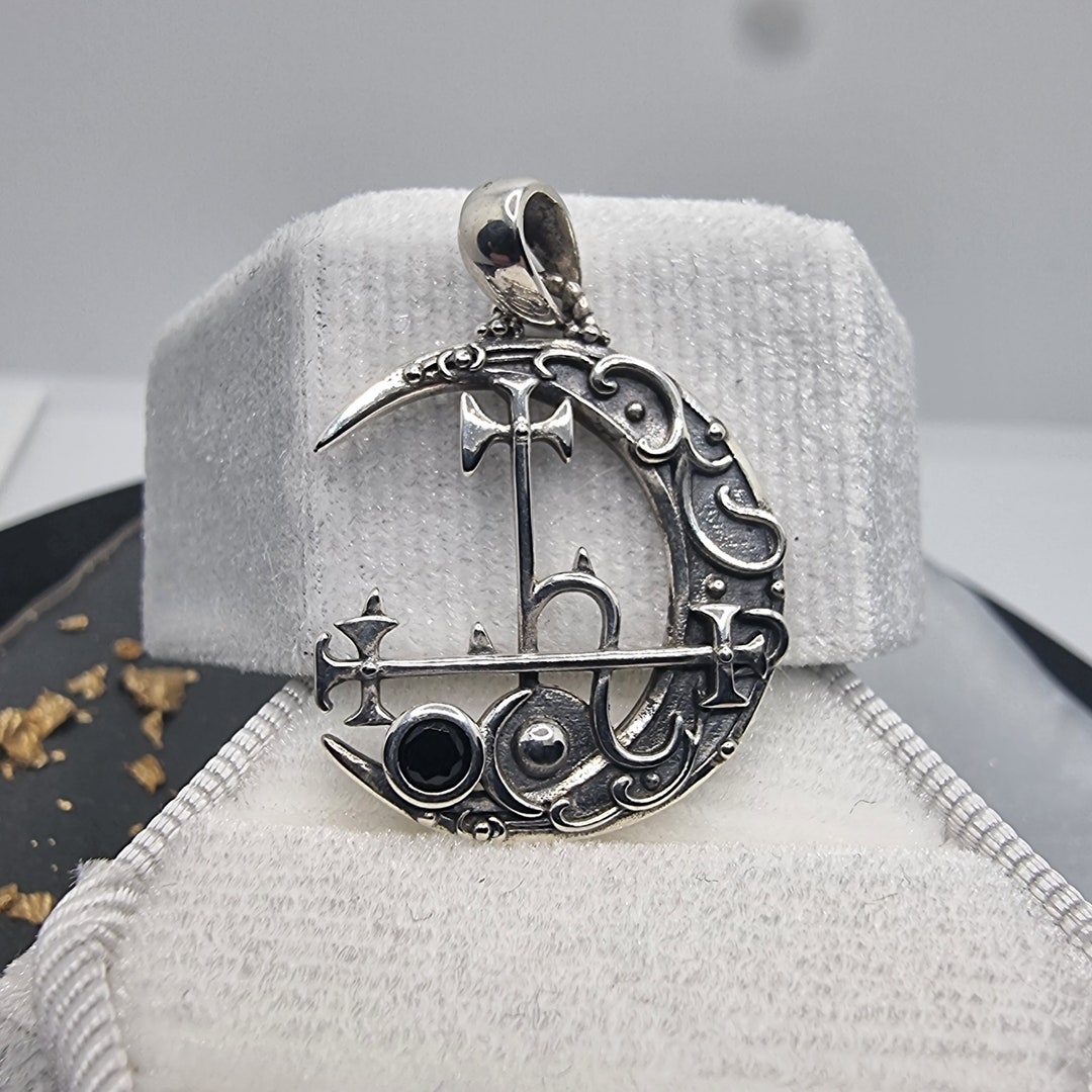Lilith Moon Demon Sigil Pendant in 925 Sterling Silver Mystical Black ...