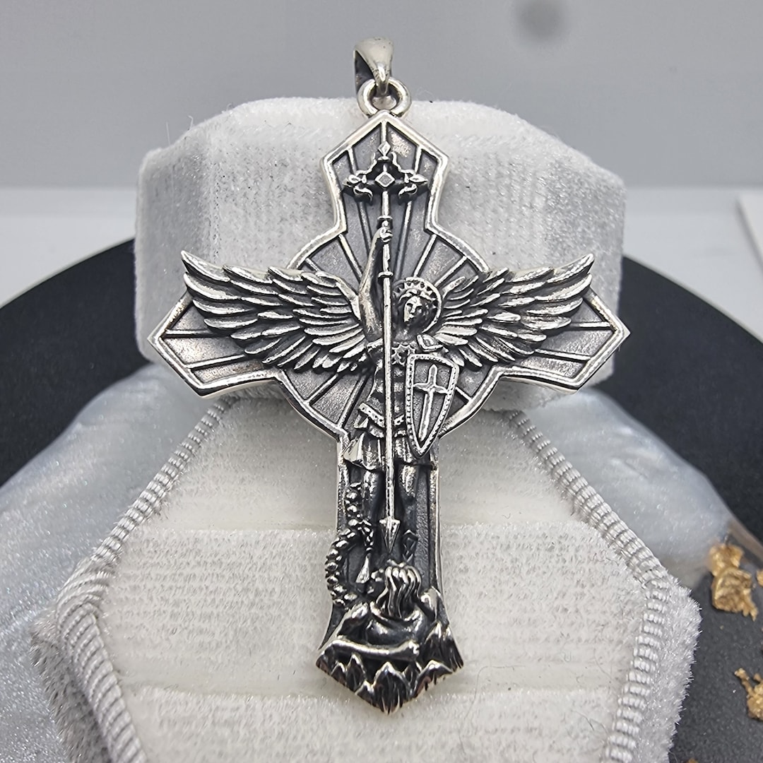 Winged Saint Michael Archangel Cross Pendant Symbol of Protection and ...