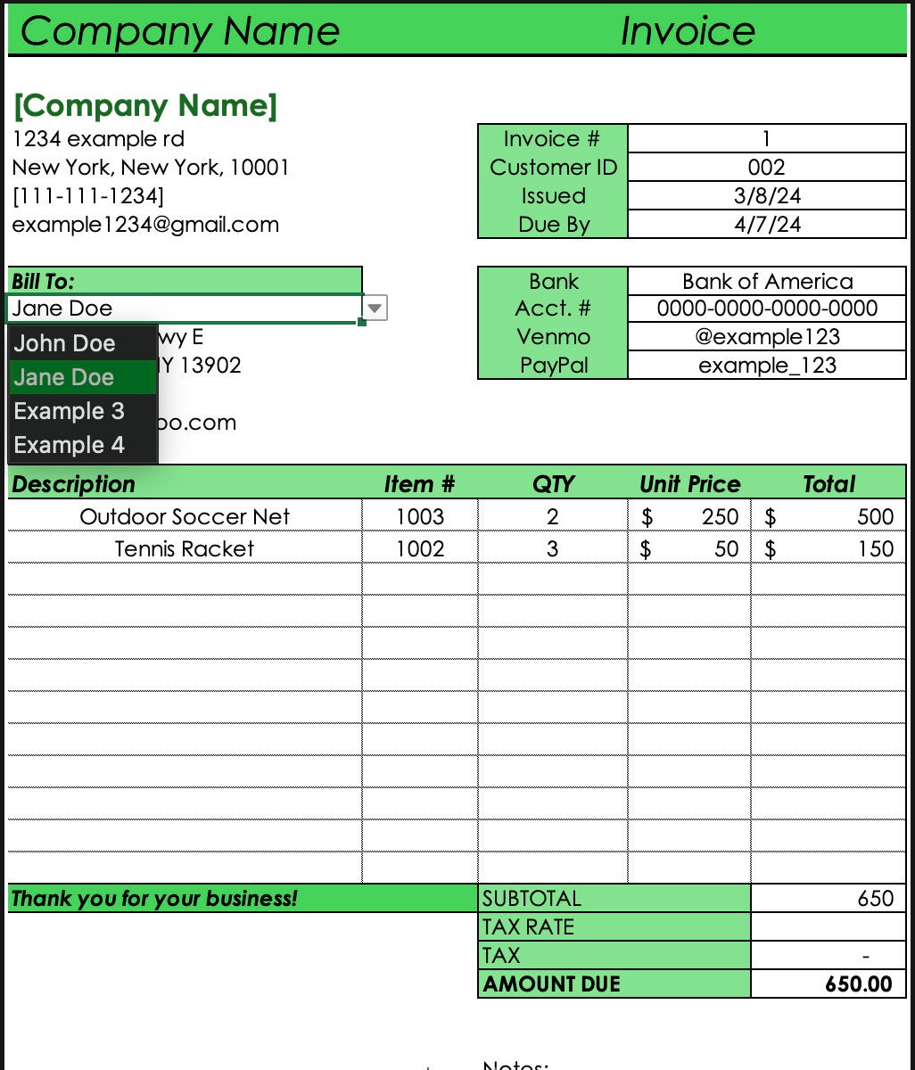 Excel Invoice Generator Template (automated)- Ideal for Small ...