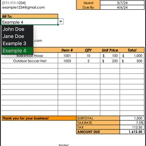 Excel Invoice Template (automated)- Ideal for Small Businesses/entrepreneurs [includes ...