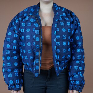 Hand Screen-print Puffer Jacket in Blue Cropped - Etsy