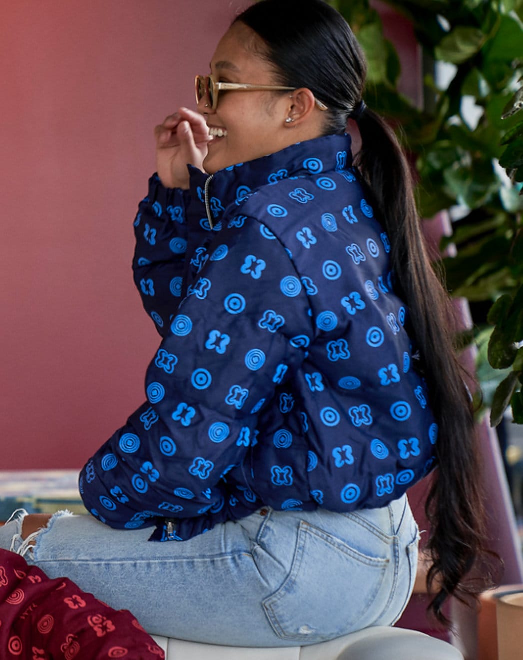 Hand Screen-print Puffer Jacket in Blue Cropped - Etsy