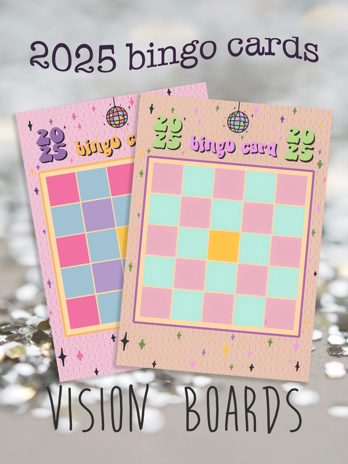 2025 Bingo Card 2pcs, Bingo Card, Vision Board, New Years Eve Game ...