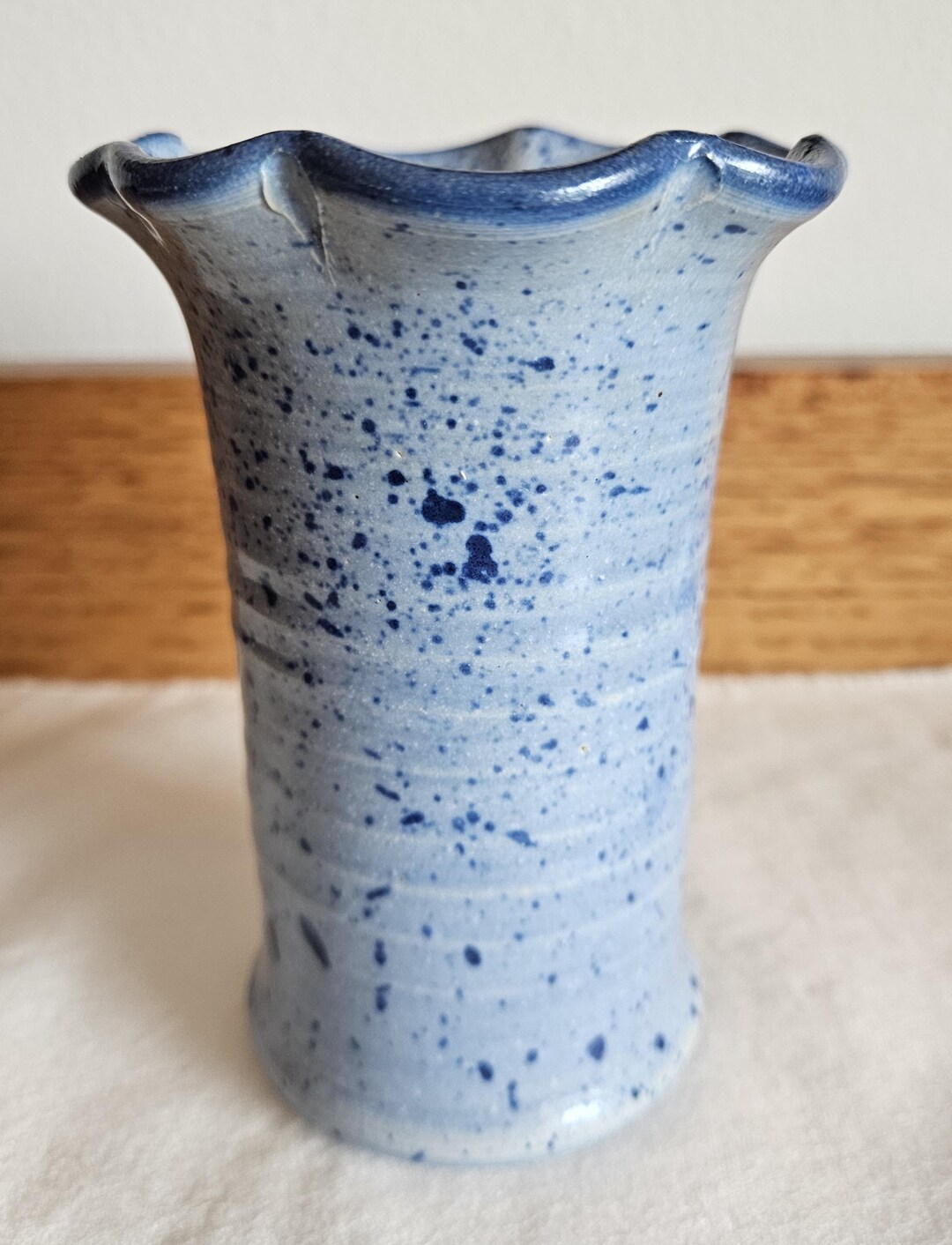 Small Blue Speckled Scalloped Pottery Vase - Etsy
