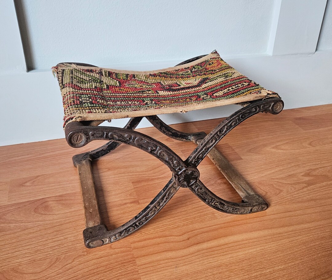 Antique Cast Iron Folding Carriage Buggy Upholstered Foot Stool - Etsy