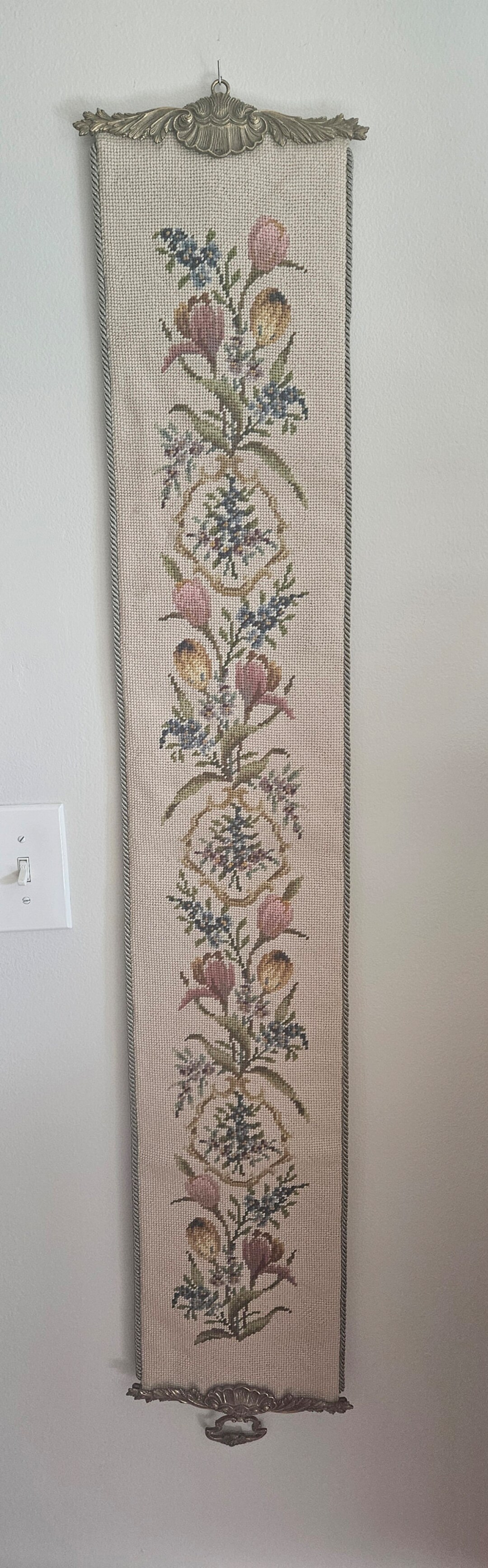 Vintage Victorian-style Tapestry Needlepoint Bell Pull With Brass ...