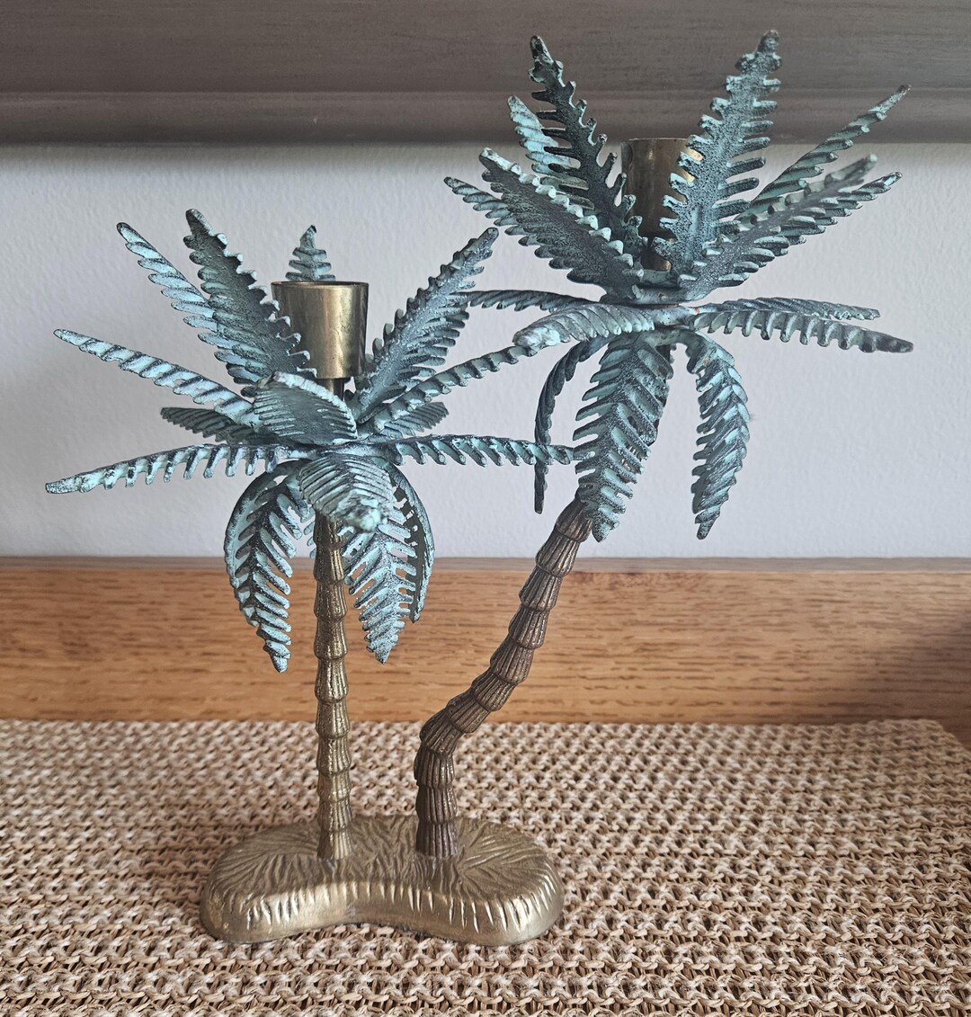 Vintage Brass & Iron Tropical Palm Trees Candle Holders - Etsy