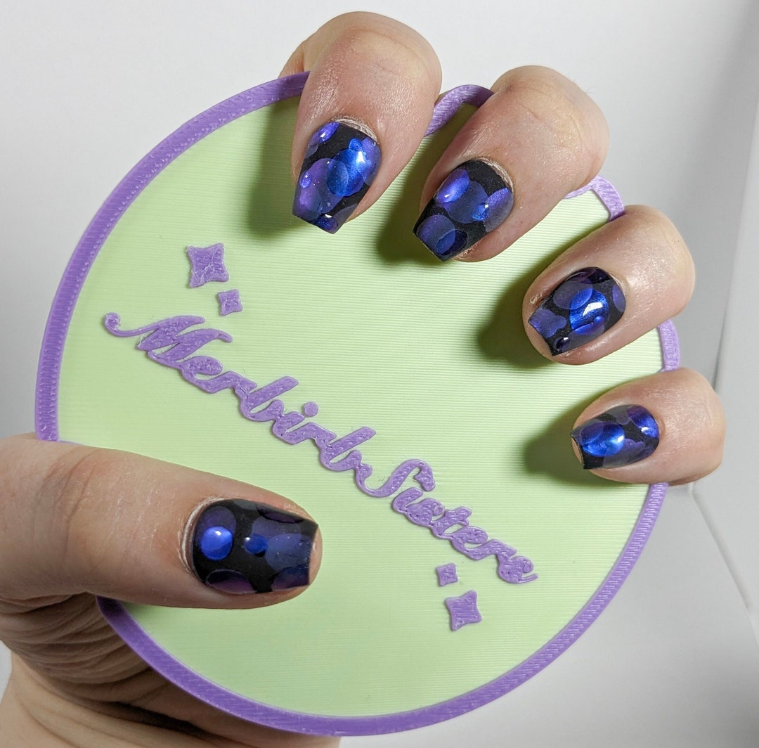 Dark Blue Bubble Chrome Nail Set - Etsy