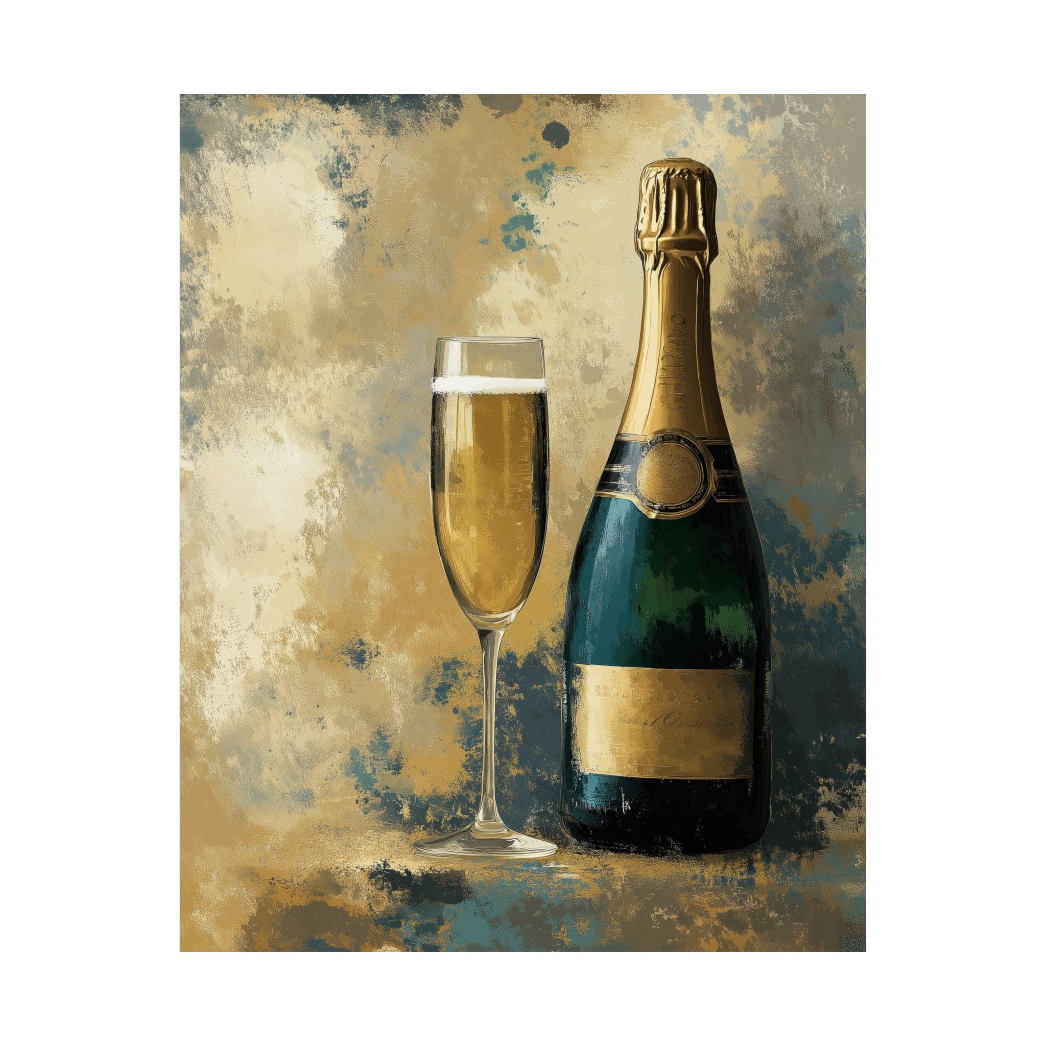 Champagne Art Print, Golden Celebration Wall Poster, Luxury Drink ...
