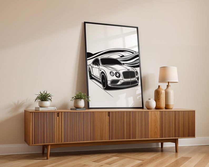 Bentley Car Line Art Poster Luxury Black and White Illustration Modern ...