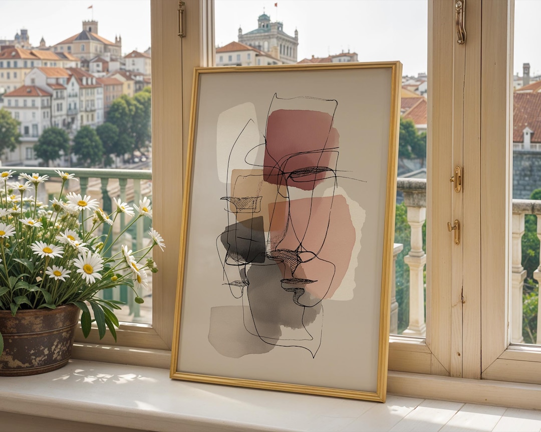 Modern Abstract Line Art Print Continuous Face Drawing With Neutral ...