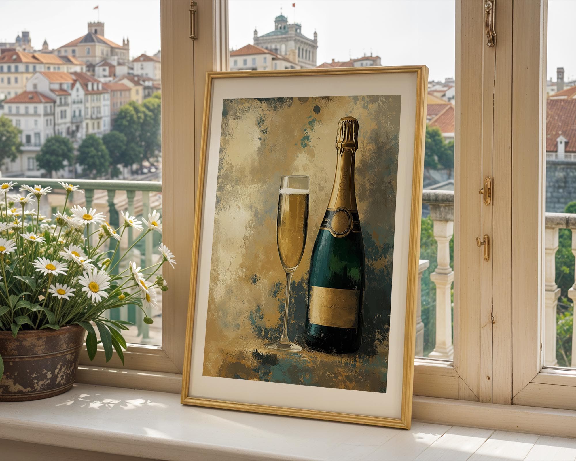 Champagne Art Print, Golden Celebration Wall Poster, Luxury Drink ...