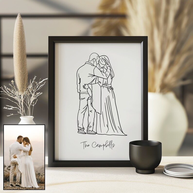 Personalized Couple Anniversary Custom Line Art Drawing Custom Couple ...