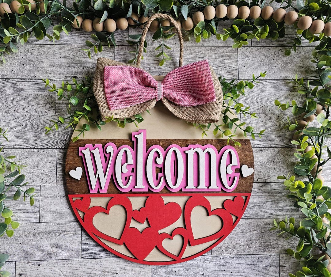 12" Door Sign, Valentines Day Door Hanger, Welcome Hearts, Seasonal ...