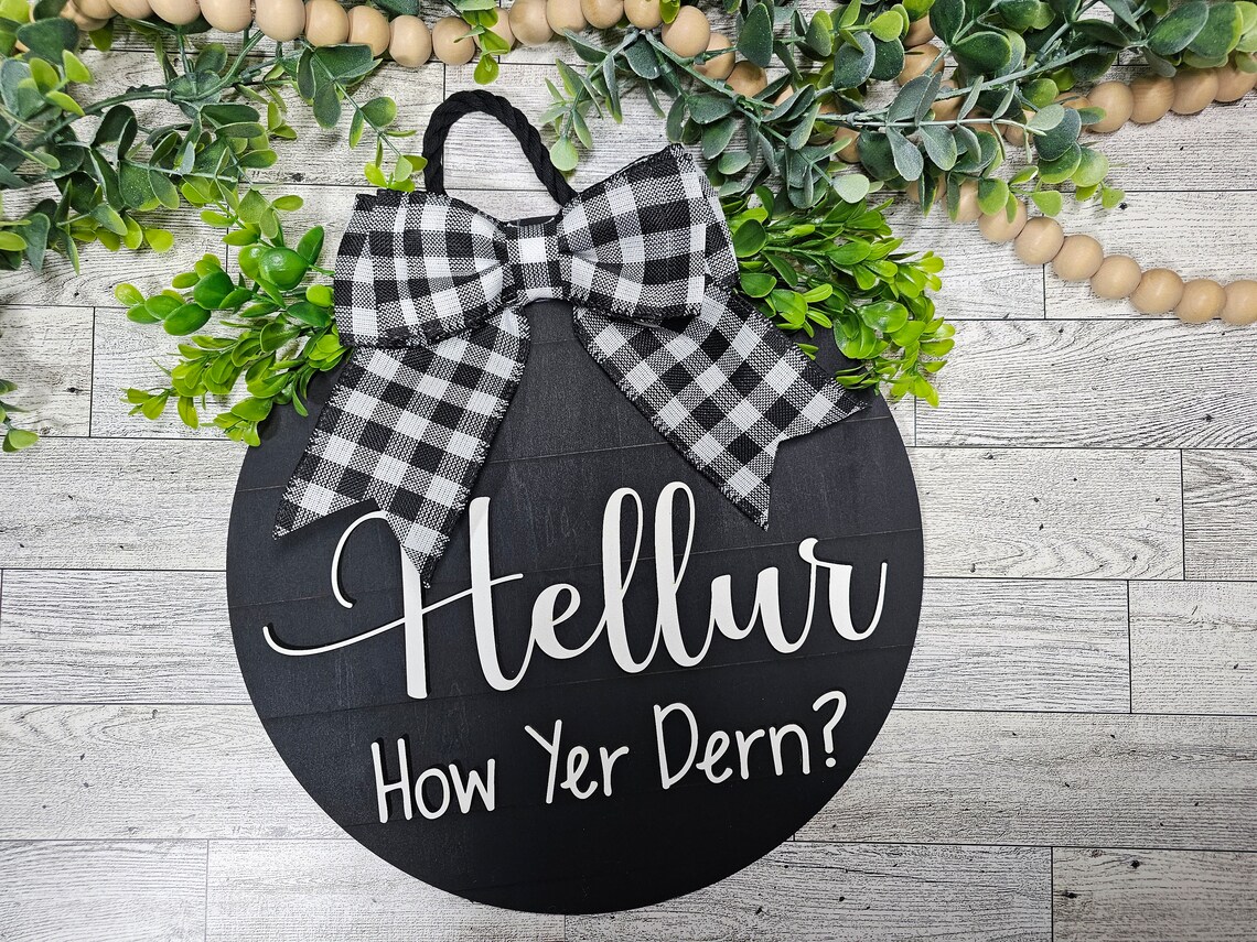 Hellur Door Sign With Bow and Greenery 12 Inch - Etsy