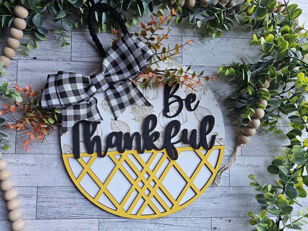 12" Door Sign, Thankful Door Hanger, Fall Door Round, Personalized ...