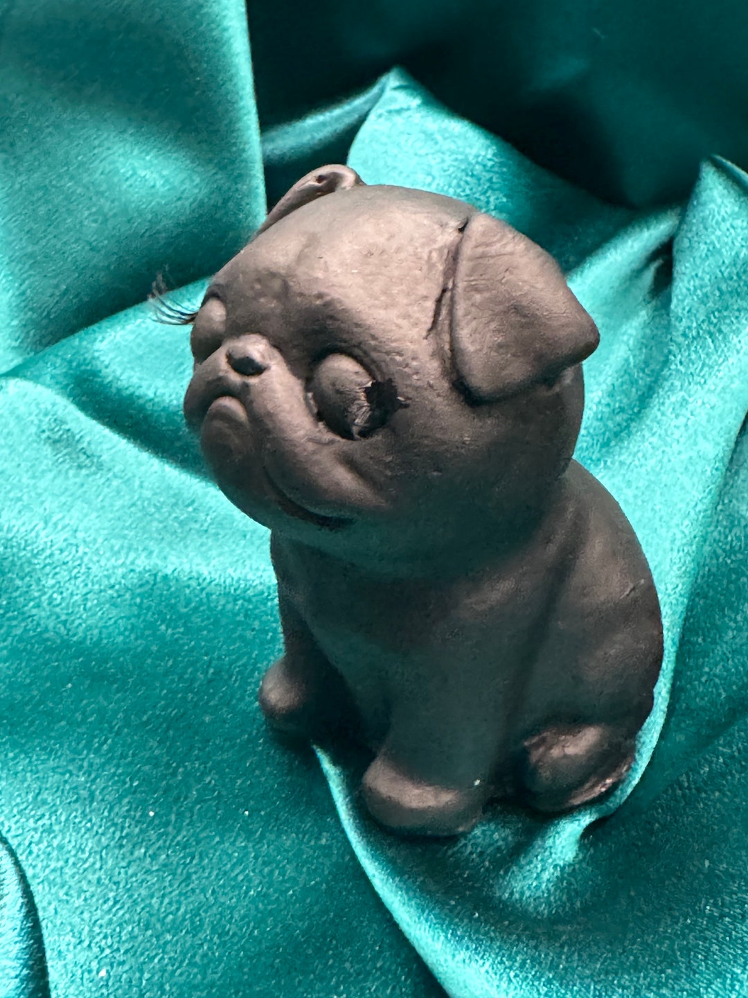 Quirky Paper Weight Black Pug Dog With Eyelashes Handmade Sculpture 3 ...