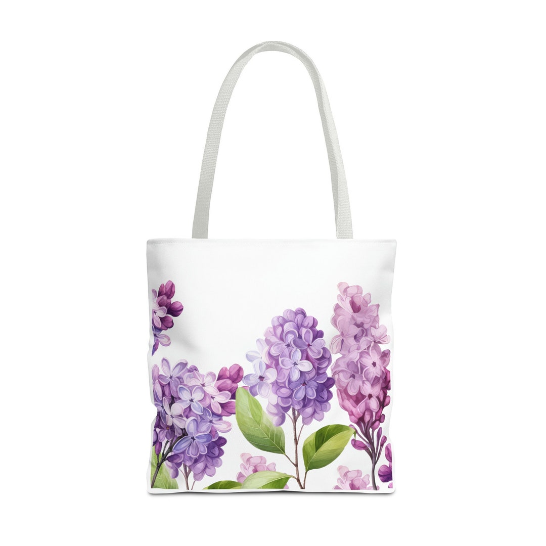 Lilac Floral Print Tote Bag, Stylish Everyday Bag - Etsy