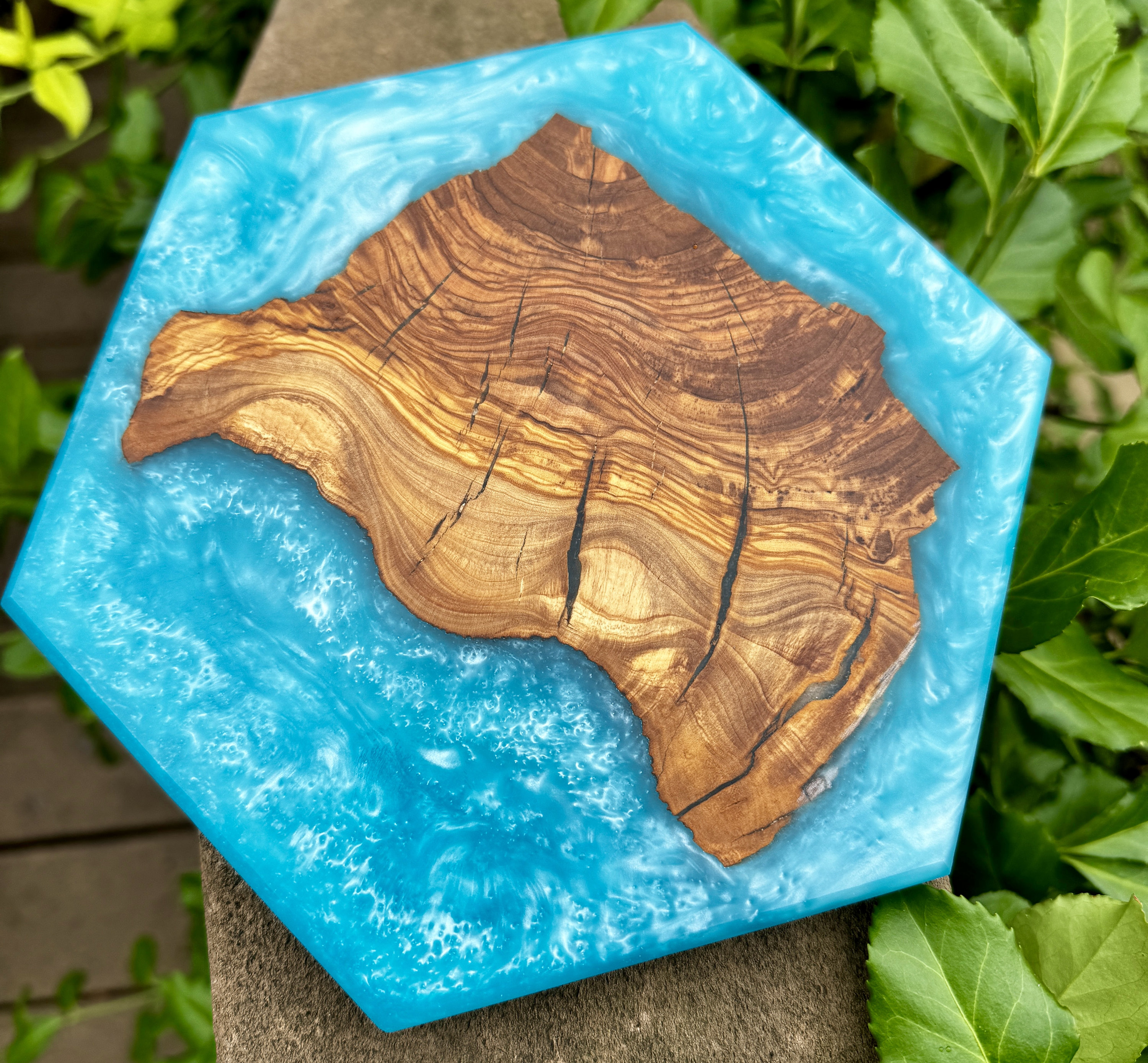 Exotic Wood and Epoxy Hexagon Shaped Board (cutting Board, Charcuterie ...